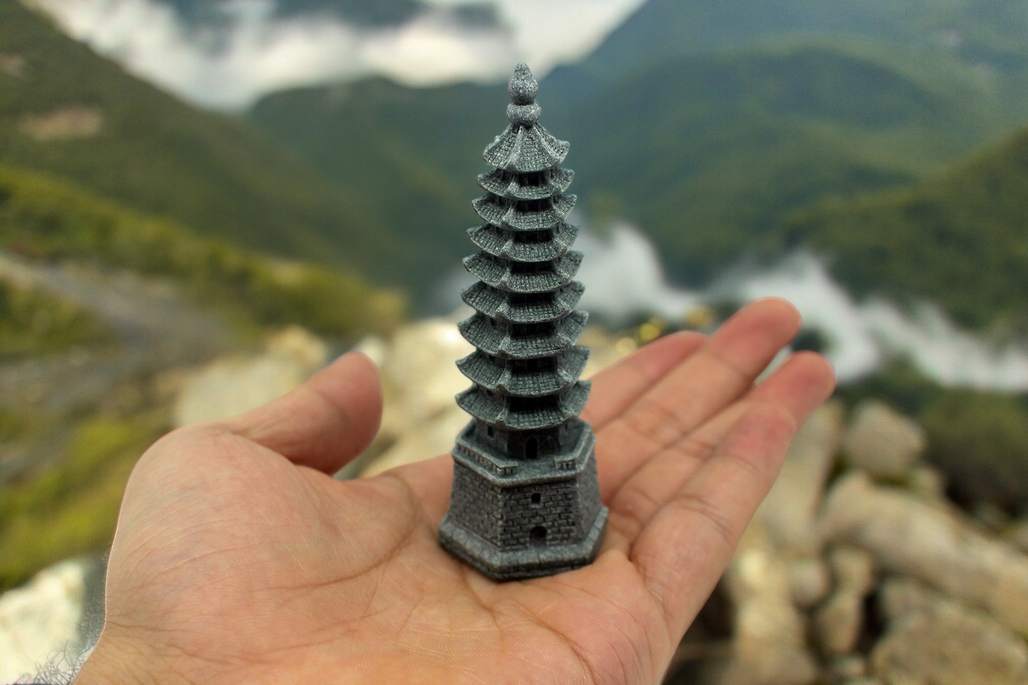 Oriental Pagoda Palm Size Figurine